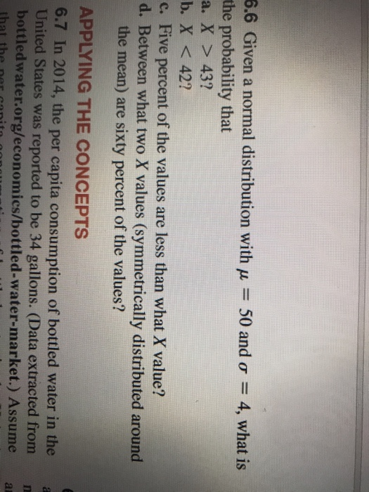 Solved 6 6 Given A Normal Distribution With μ 50 And σ 4