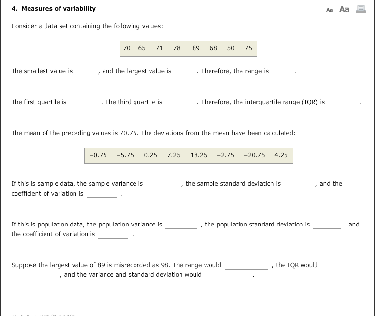 Solved 4. Measures of variability Aa Aa Consider a data set | Chegg.com