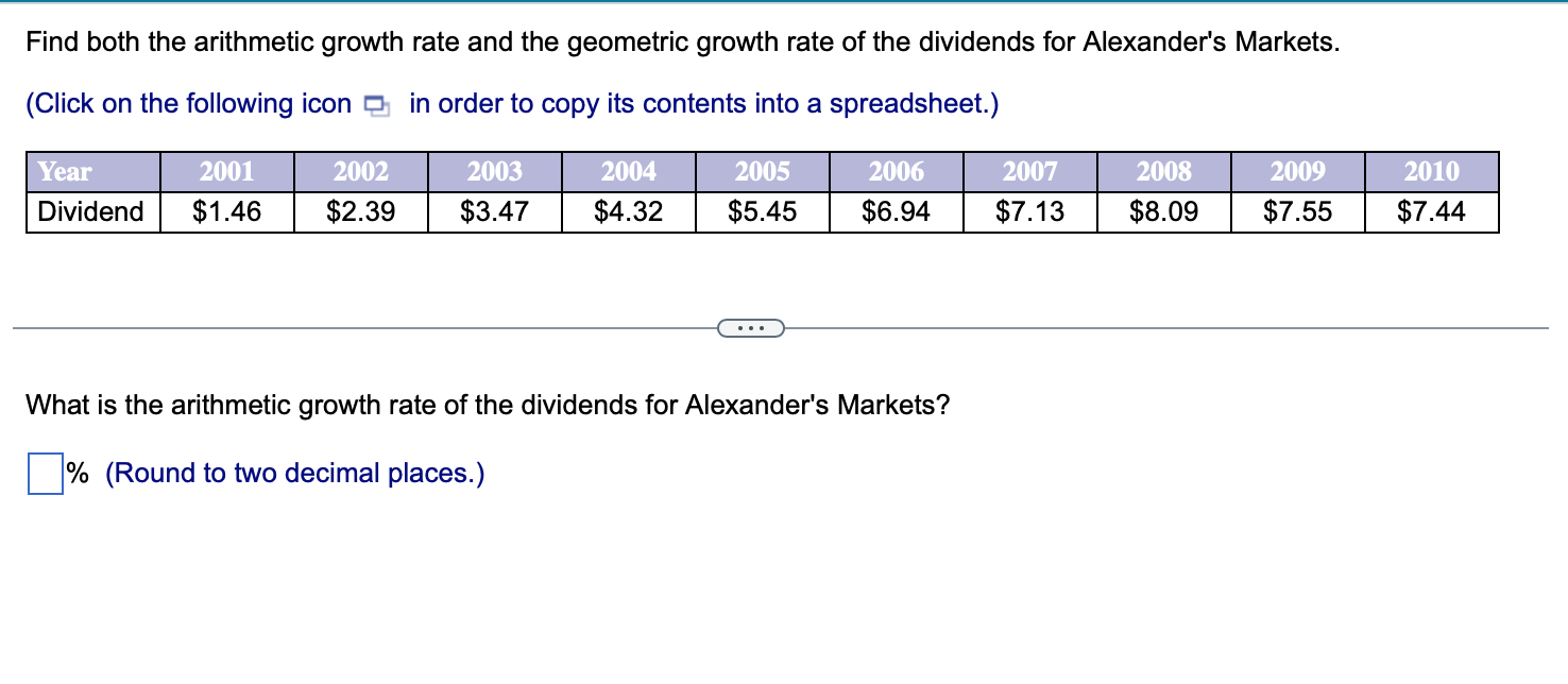 Solved Find both the arithmetic growth rate and the | Chegg.com