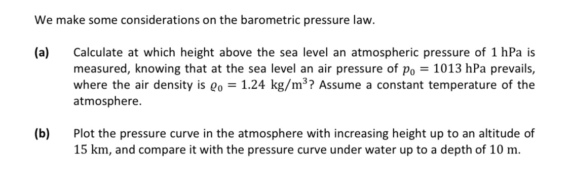 Solved We make some considerations on the barometric | Chegg.com