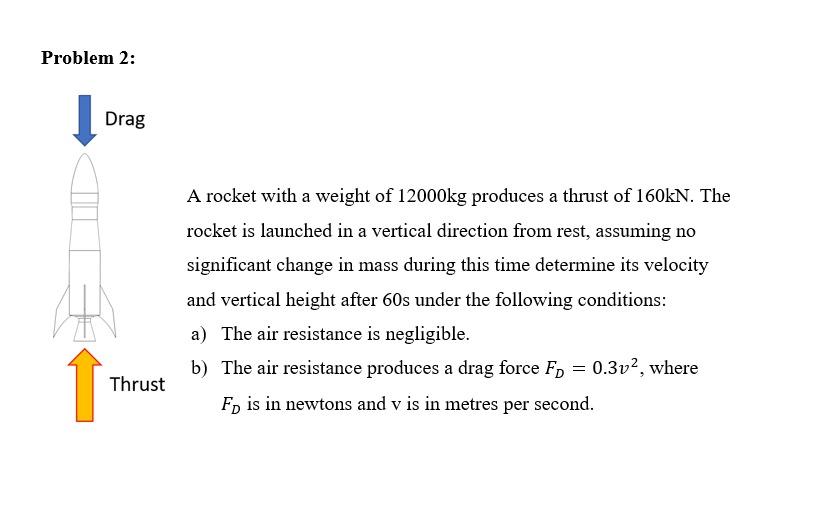 Solved A rocket with a weight of 12000 kg produces a thrust | Chegg.com