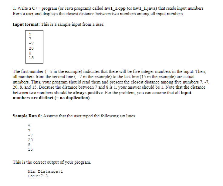 Solved 1. Write a C++ program (or Java program) called | Chegg.com