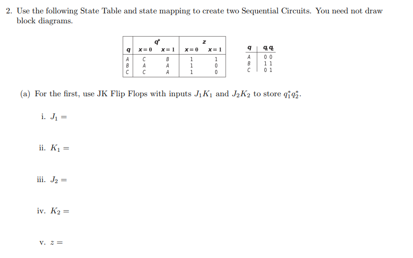 Solved Use the following State Table and state mapping to | Chegg.com