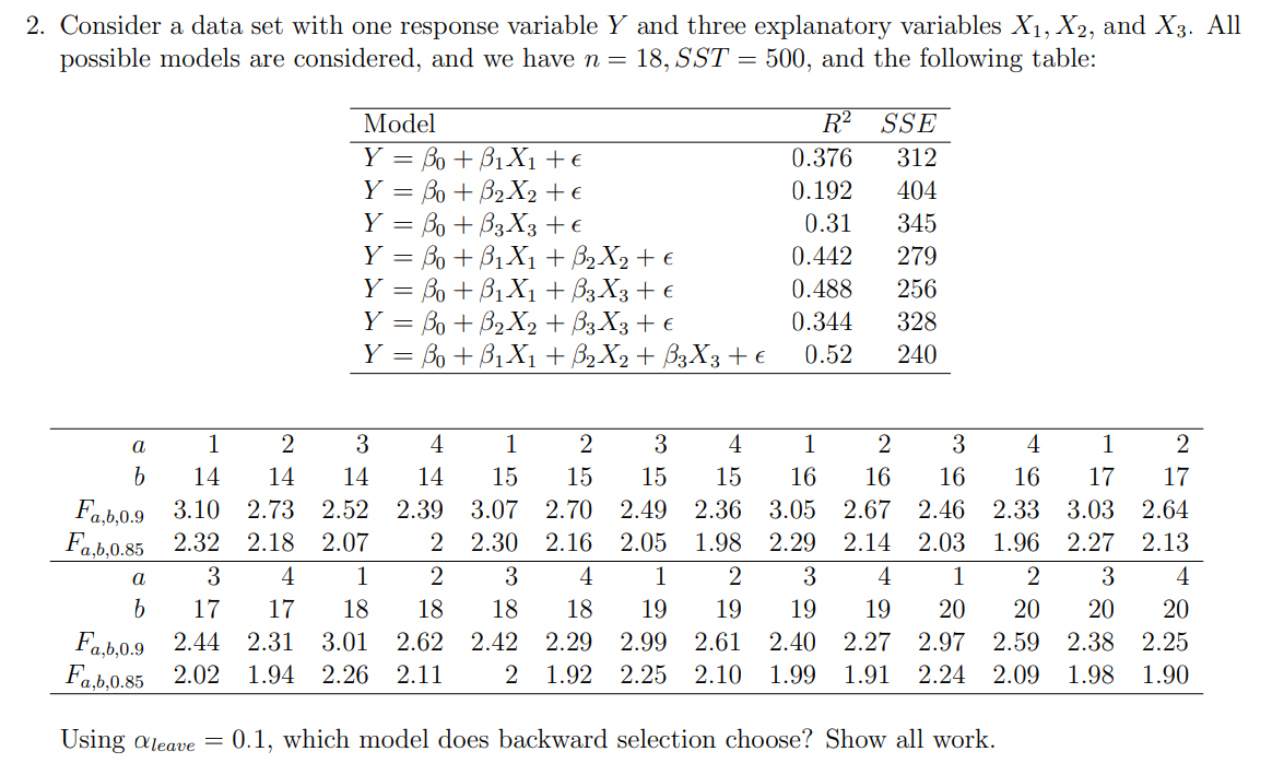 Solved Consider a data set with one response variable Y and | Chegg.com