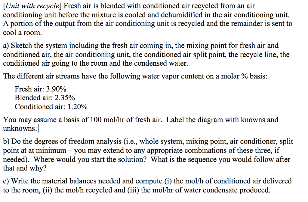 Solved [Unit with recycle] Fresh air is blended with | Chegg.com