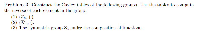 Solved Problem 3. Construct the Cayley tables of the | Chegg.com