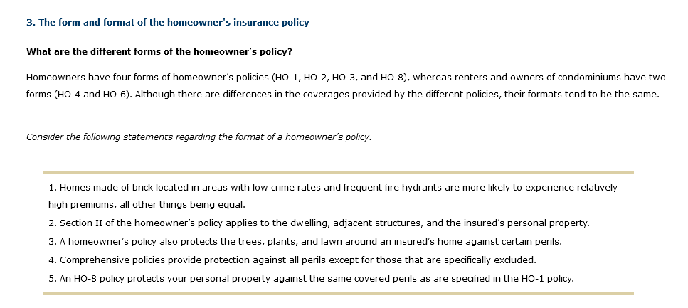 3. The form and format of the homeowner's insurance | Chegg.com