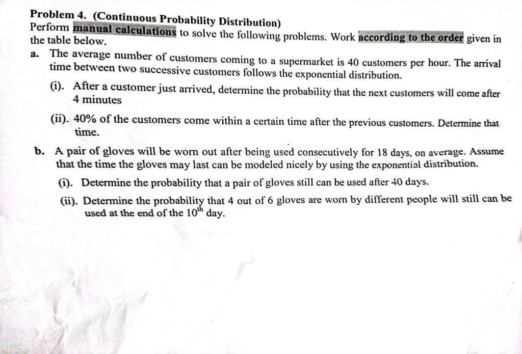Solved Problem 4. (Continuous Probability Distribution) | Chegg.com