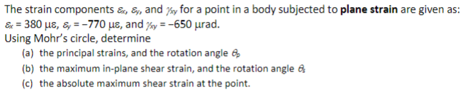 Solved The strain components εx,εy, and γxy for a point in a | Chegg.com
