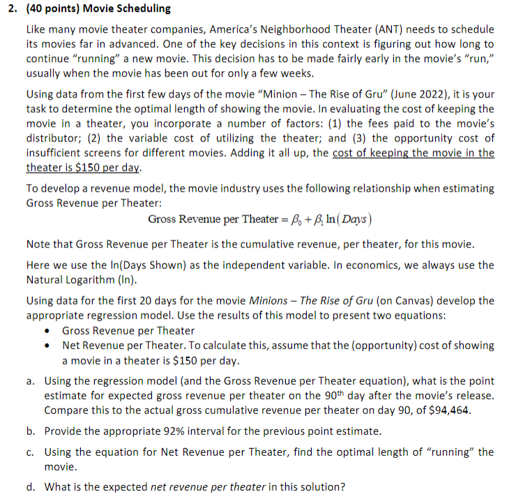 Solved (40 points) Movie Scheduling Like many movie theater | Chegg.com