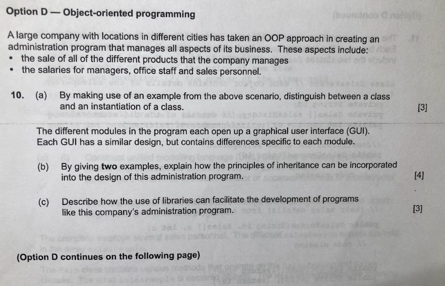 Solved ption D - Object-oriented programming A large company | Chegg.com