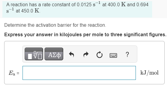Solved A reaction has a rate constant of 0.0125s-1 ﻿at | Chegg.com