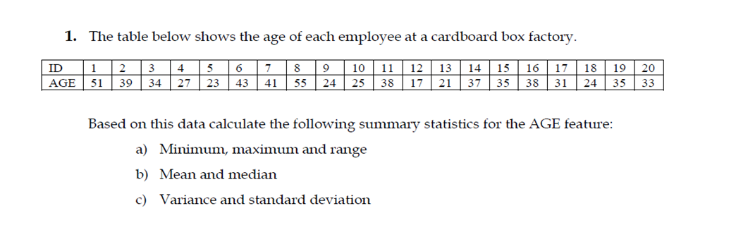 Solved l. The table below shows the age of each employee at | Chegg.com