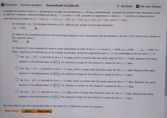 Solved 0/3 points Previous Answers DevoreStat9 12.E.503.XP. | Chegg.com