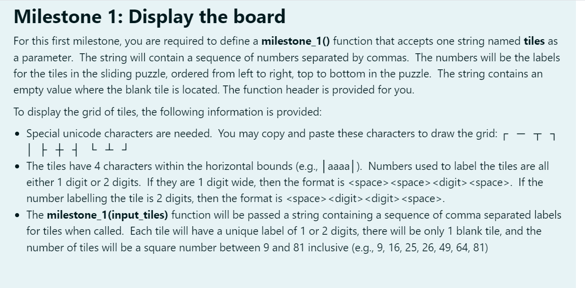Solved Milestone 1: Display the board For this first | Chegg.com