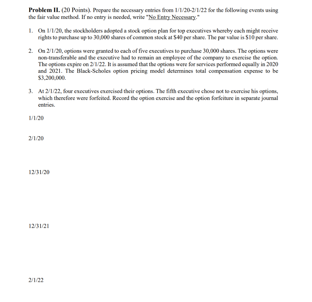 Problem II. (20 Points). Prepare the necessary | Chegg.com