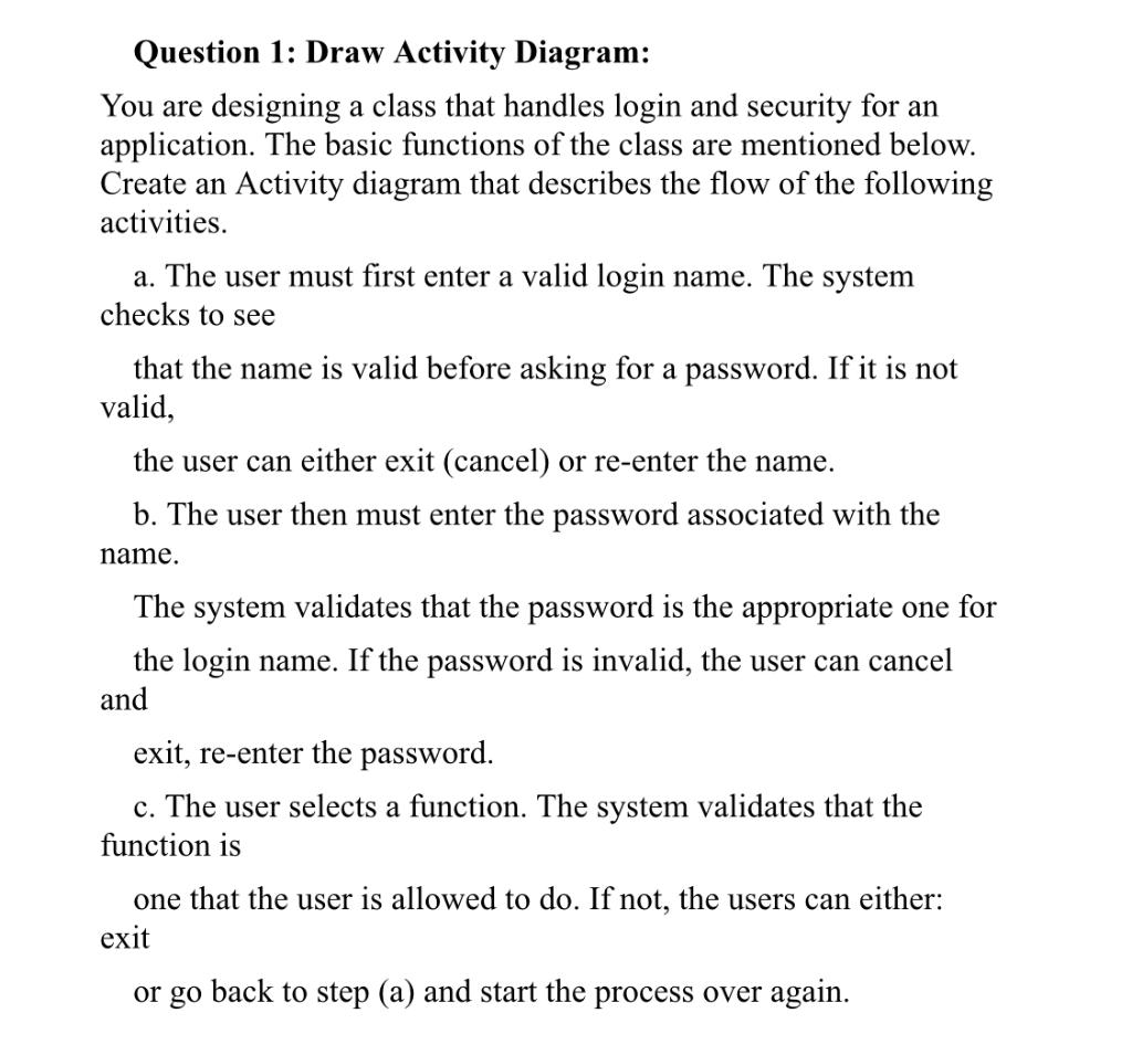 Question 1: Draw Activity Diagram: You are designing | Chegg.com