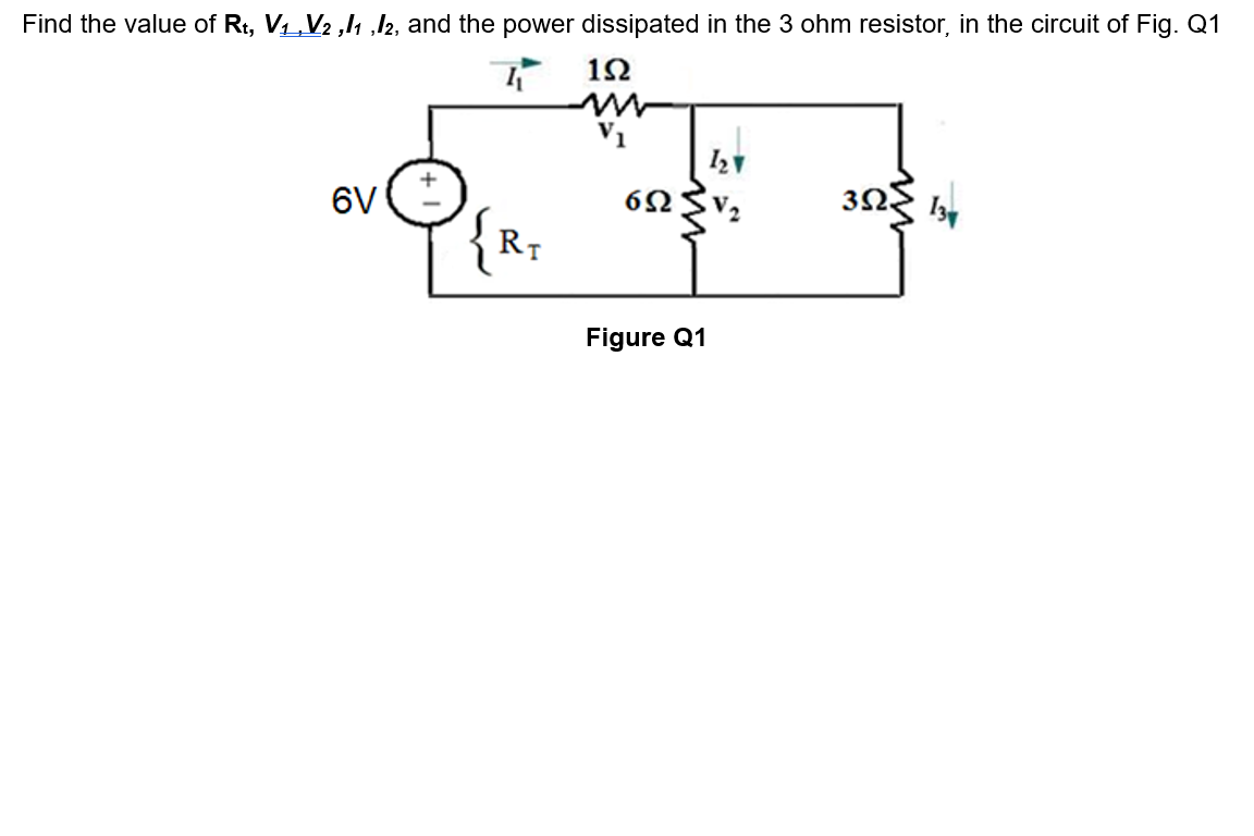 Solved Find the value of Rt, V1 ,V2 ,I1 ,I2, and the power | Chegg.com