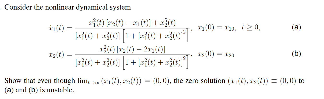 Solved = Consider the nonlinear dynamical system r(t) r2(t) | Chegg.com