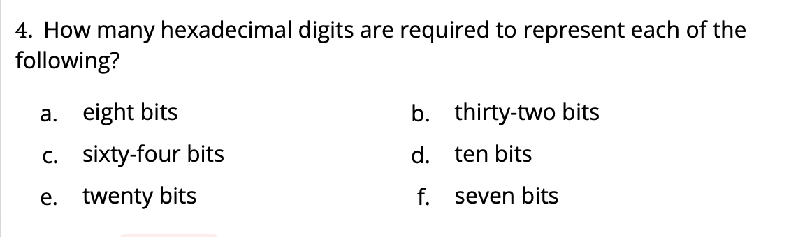 Solved 4. How many hexadecimal digits are required to | Chegg.com