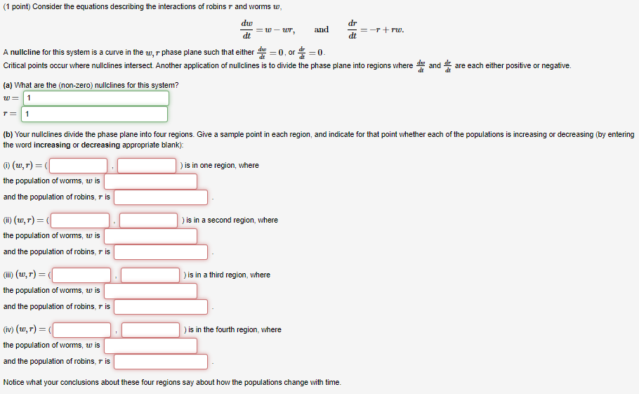 Solved ) (1 point) Consider the equations describing the | Chegg.com Solved ) (1 point) Consider the equations describing the | Chegg.com
