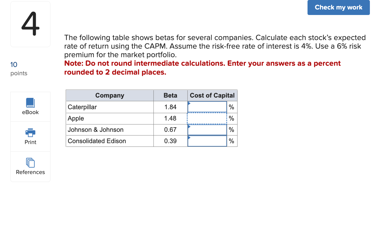 Solved The following table shows betas for several | Chegg.com