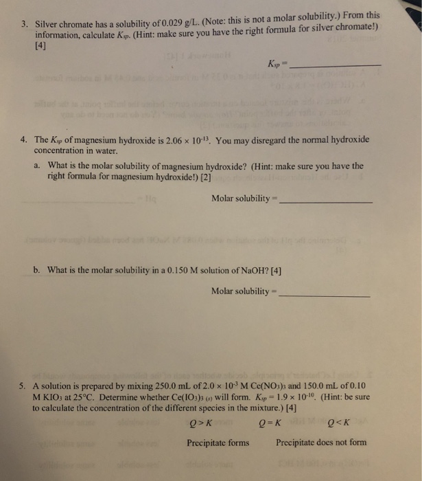 Solved 3. Silver chromate has a solubility of0.029 g/L. | Chegg.com