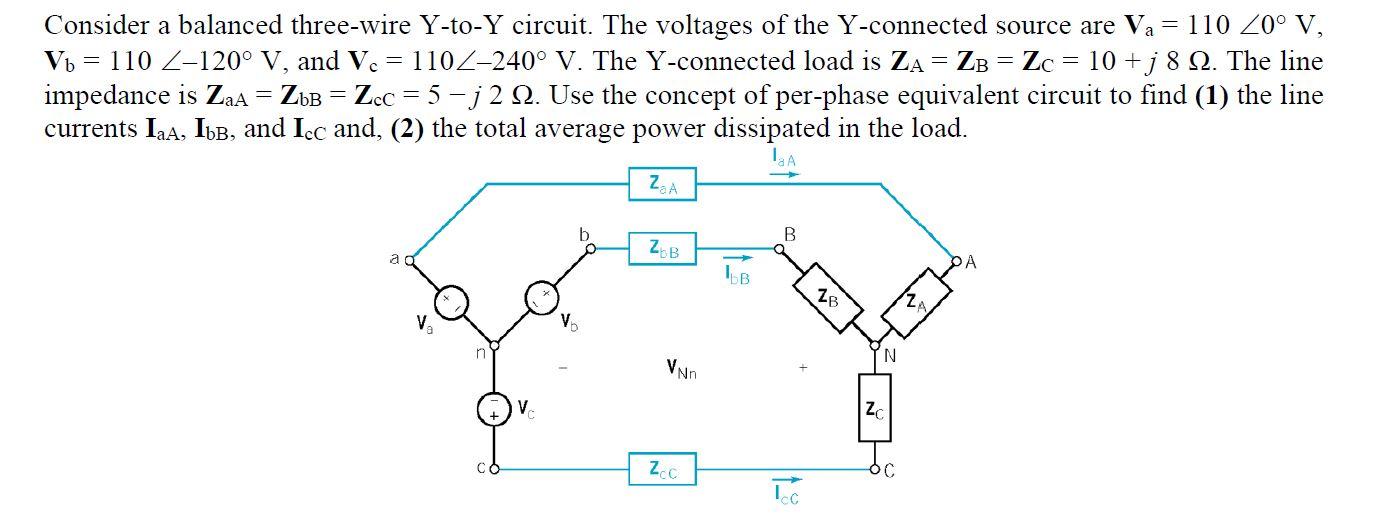 Solved = = Consider a balanced three-wire Y-to-Y circuit. | Chegg.com