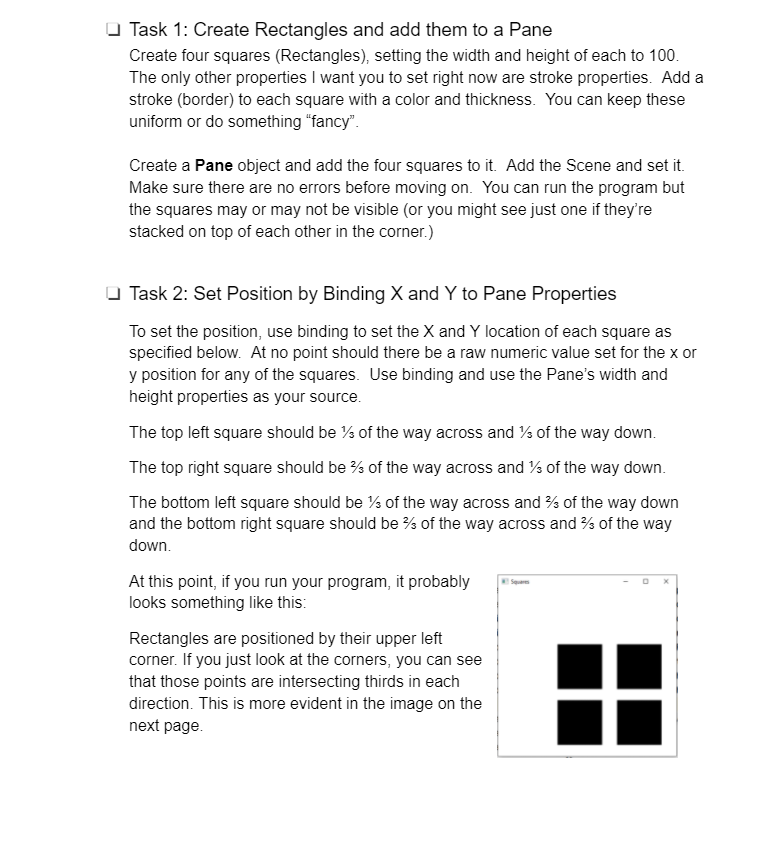 Task 1: Create Rectangles and add them to a Pane | Chegg.com