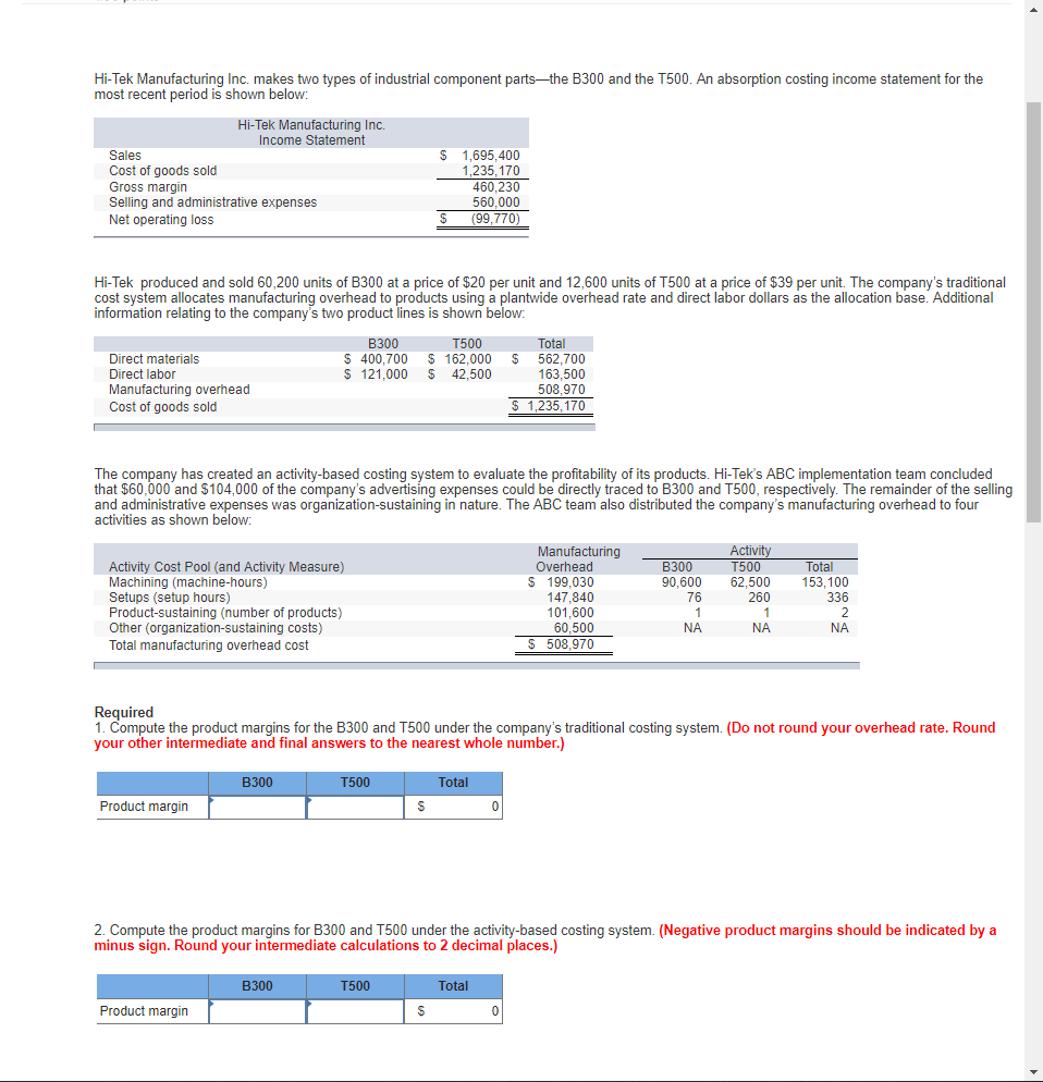 Solved Hi-Tek Manufacturing Inc. makes two types of | Chegg.com