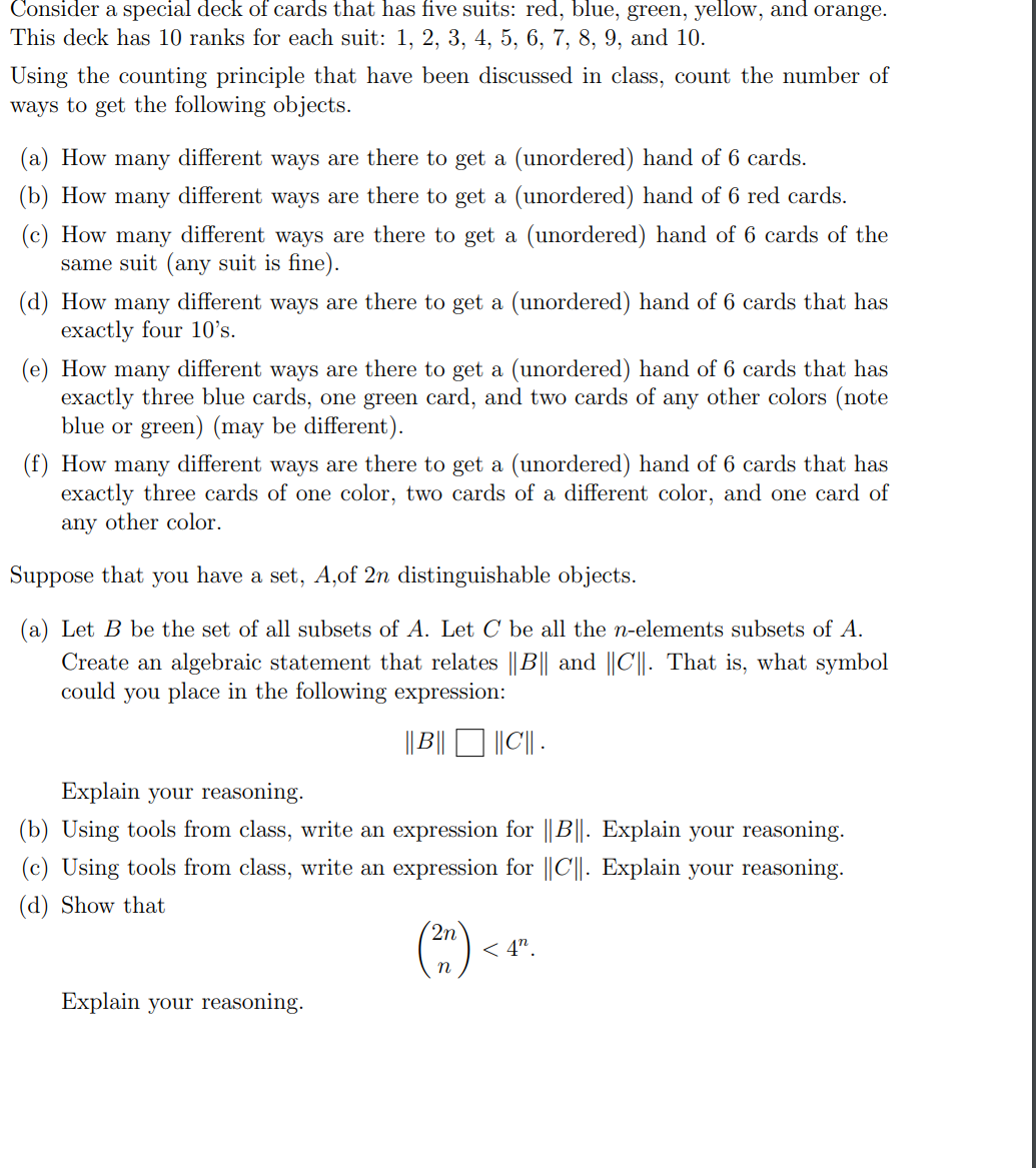 Solved Consider a special deck of cards that has five suits: | Chegg.com