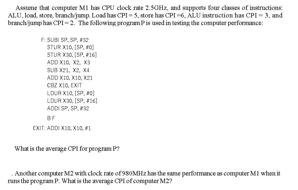 Solved Assume that computer Mi has CPU clock rate 2.5GHz, | Chegg.com