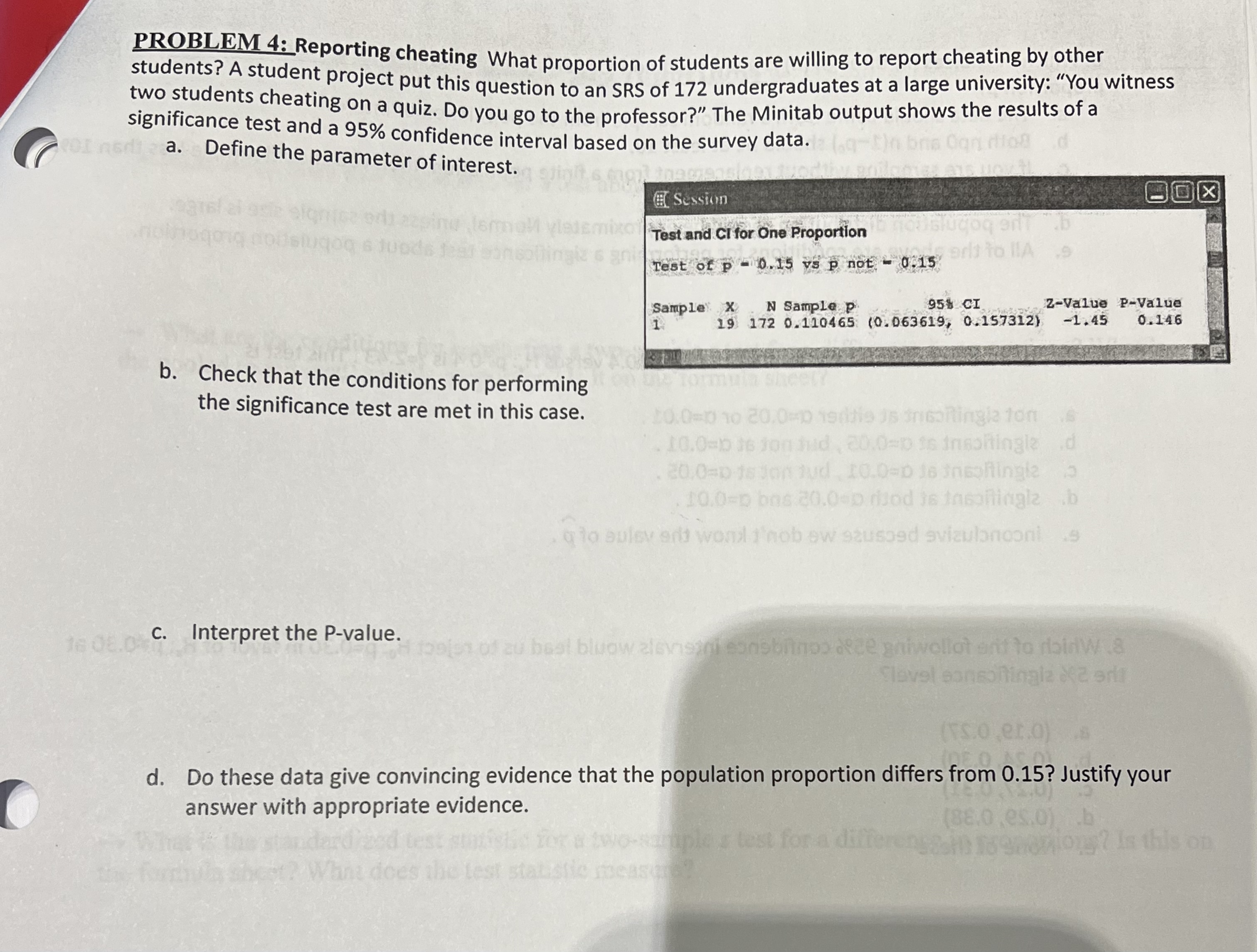 Solved PROBLEM 4: Reporting cheating What proportion of | Chegg.com