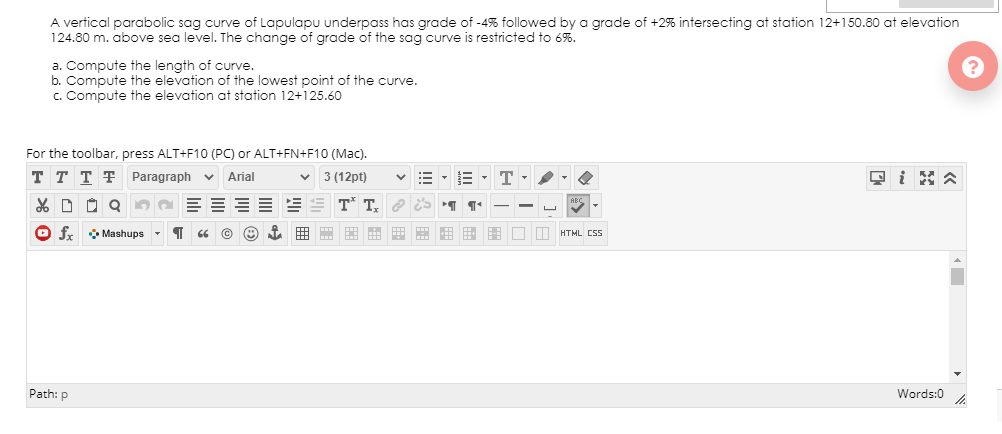 Solved A vertical parabolic sag curve of Lapulapu underpass | Chegg.com