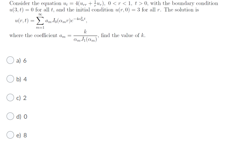 Solved Consider the equation ut = 4(Urr + Eur), 0 0, with | Chegg.com