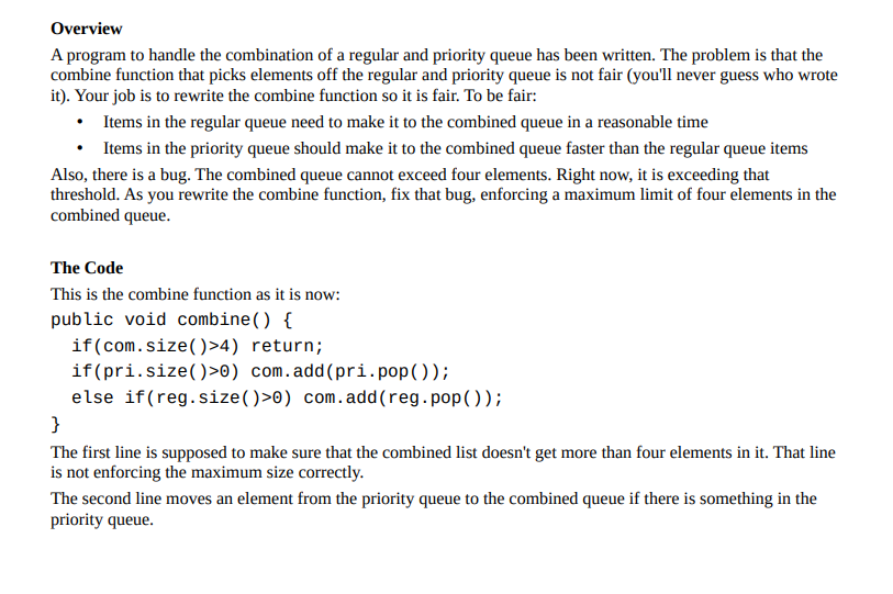 Overview A program to handle the combination of a | Chegg.com