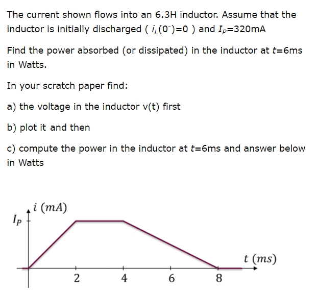 Solved The current shown flows into an 6.3H inductor. Assume | Chegg.com