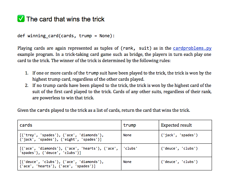 Solved The card that wins the trick def winning_card(cards, | Chegg.com