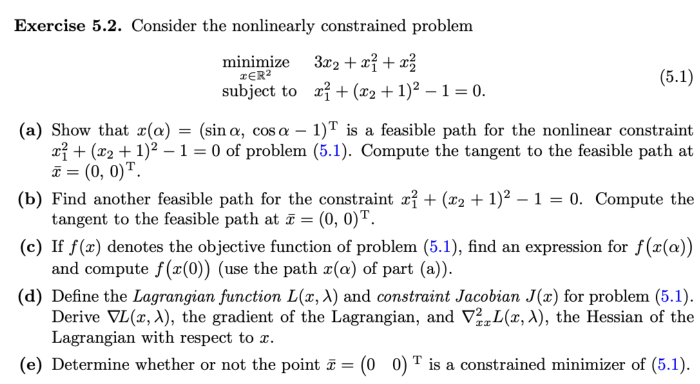 Solved Exercise 5.2. Consider the nonlinearly constrained | Chegg.com