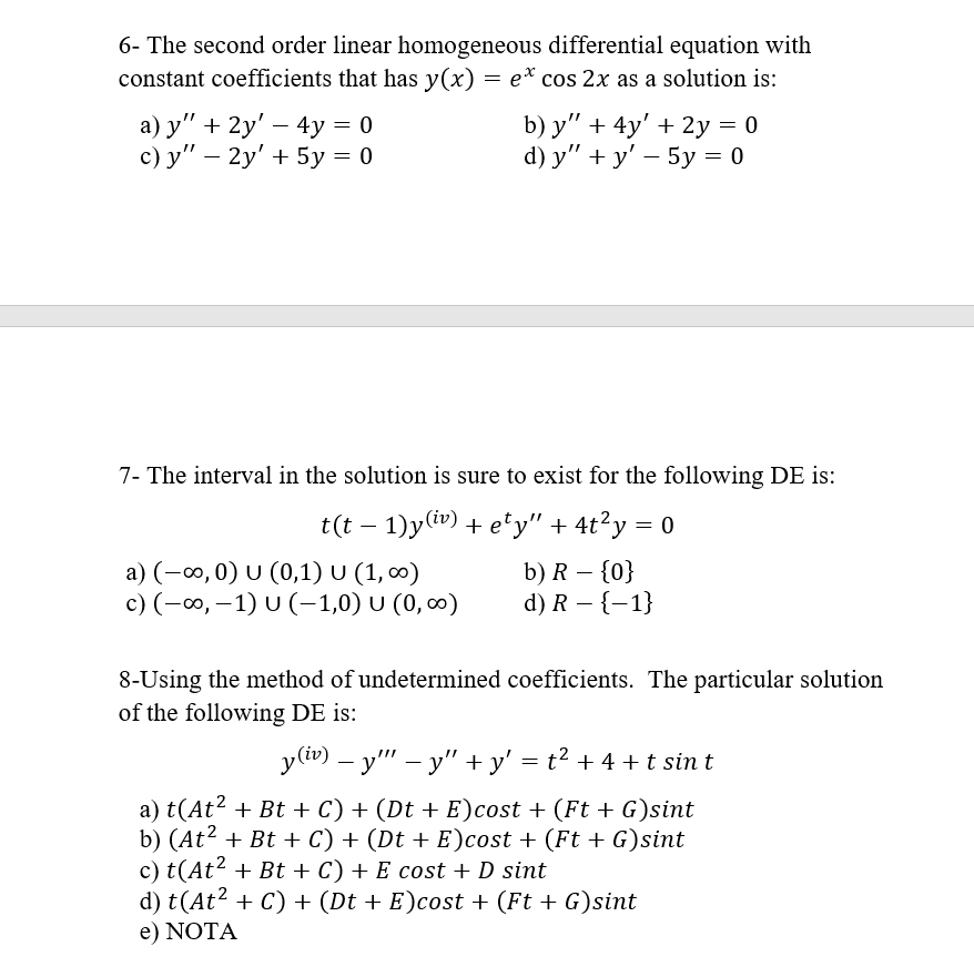 Solved 6- The second order linear homogeneous differential | Chegg.com