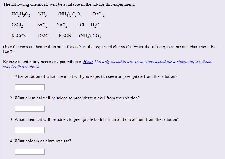 Solved The following chemicals will be available in the lab | Chegg.com