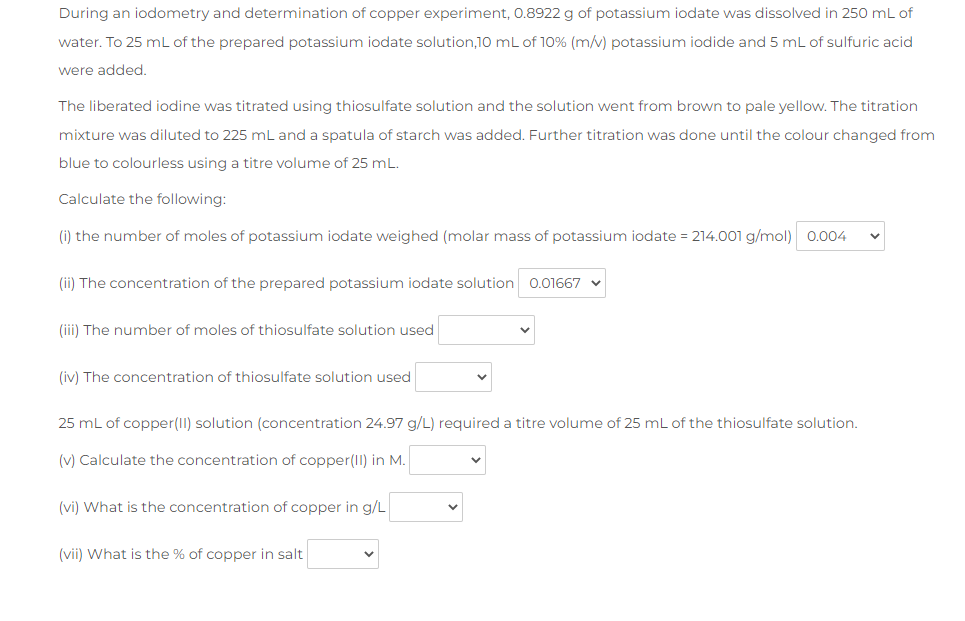 Solved During an iodometry and determination of copper | Chegg.com