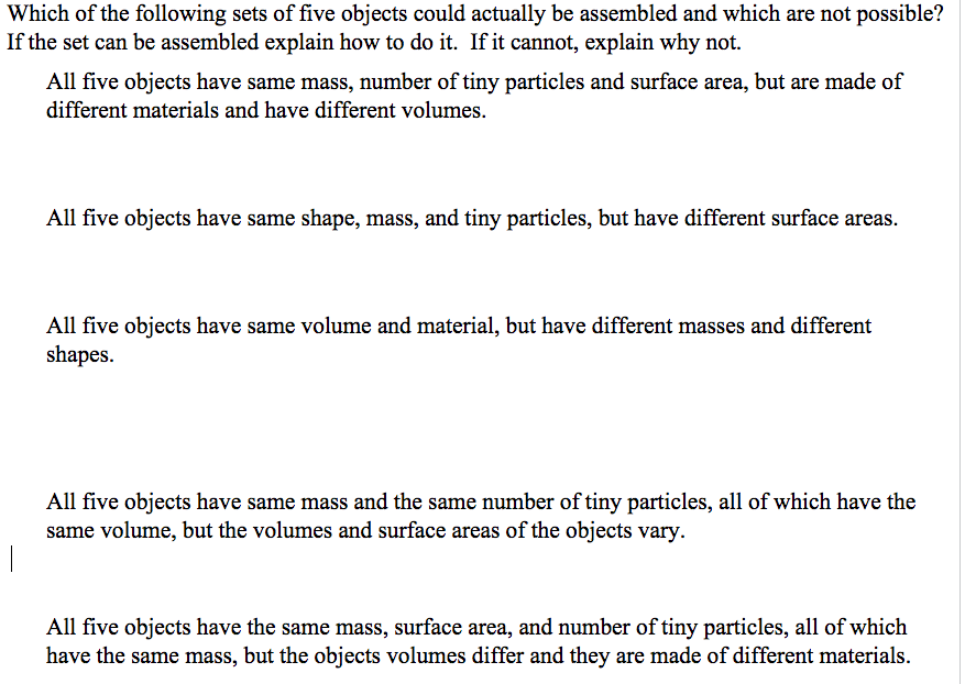 Solved Which of the following sets of five objects could | Chegg.com