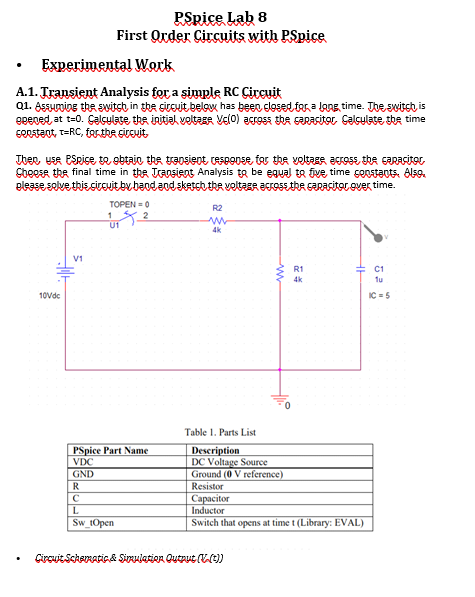 Solved PSpice Lab 8 First Order Circuits with PSpice | Chegg.com