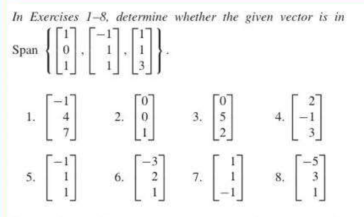 Solved In Exercises 1-8. determine whether the given vector | Chegg.com