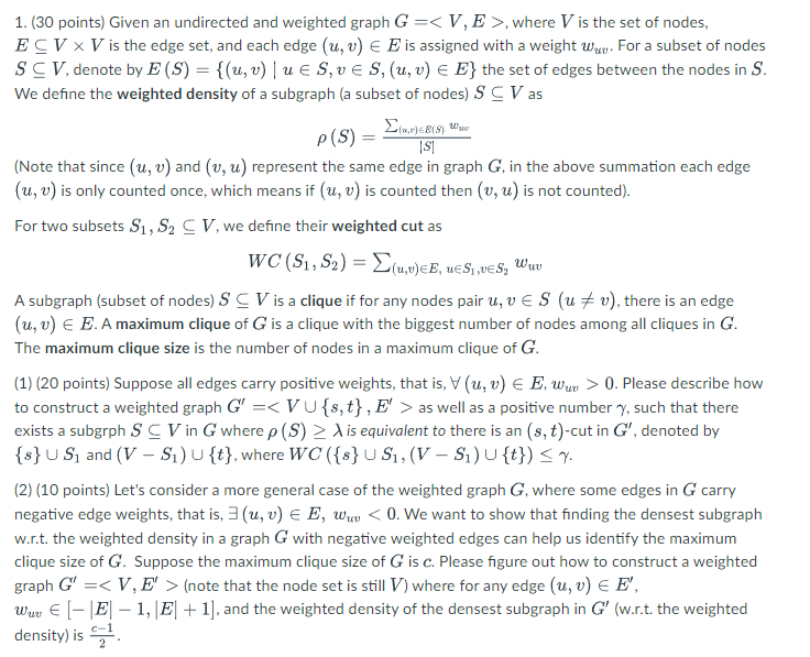 Solved 1. (30 points) Given an undirected and weighted graph | Chegg.com