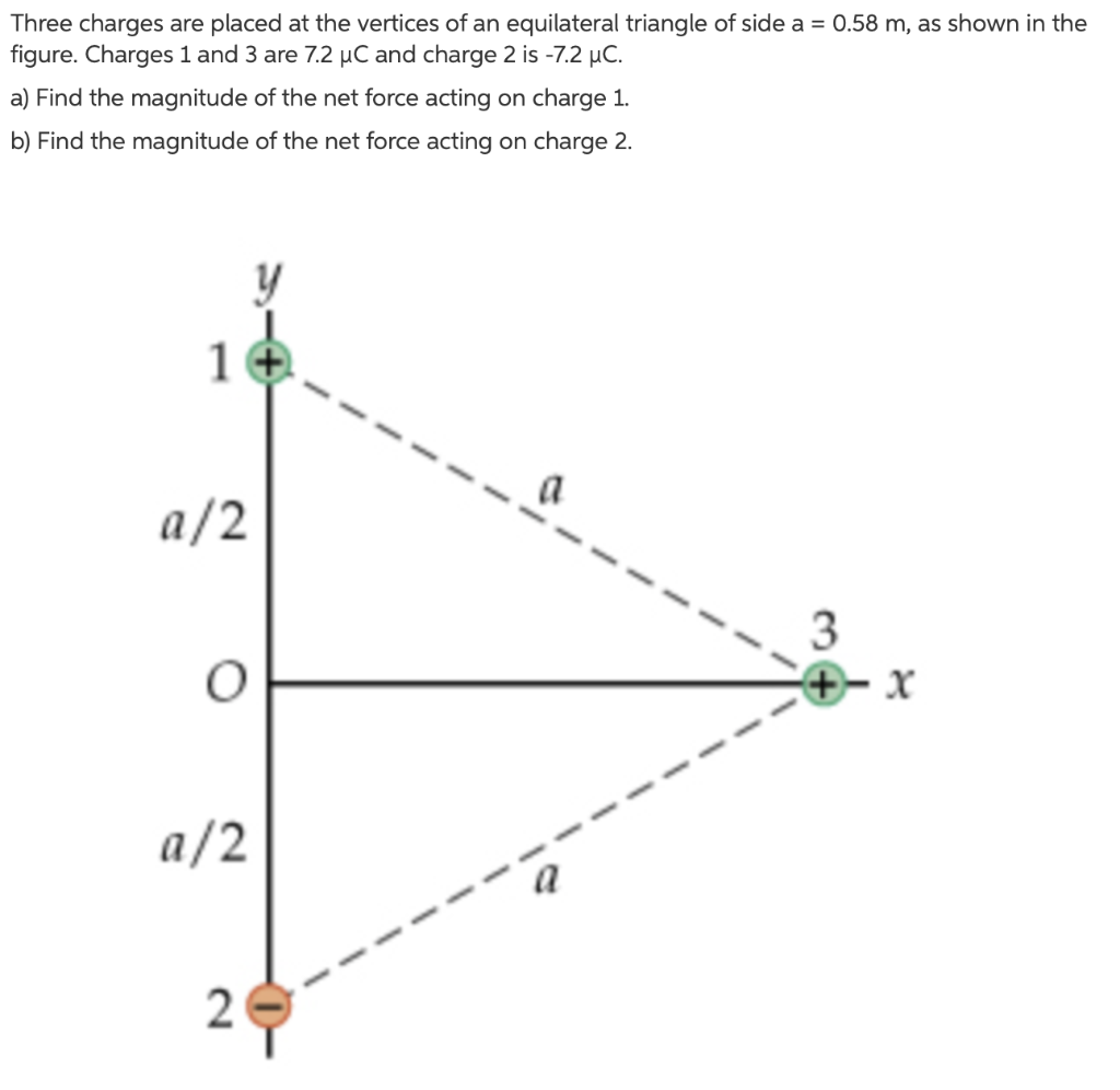 Solved Three charges are placed at the vertices of an | Chegg.com