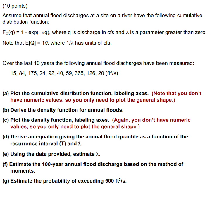 Solved (10 points) Assume that annual flood discharges at a | Chegg.com