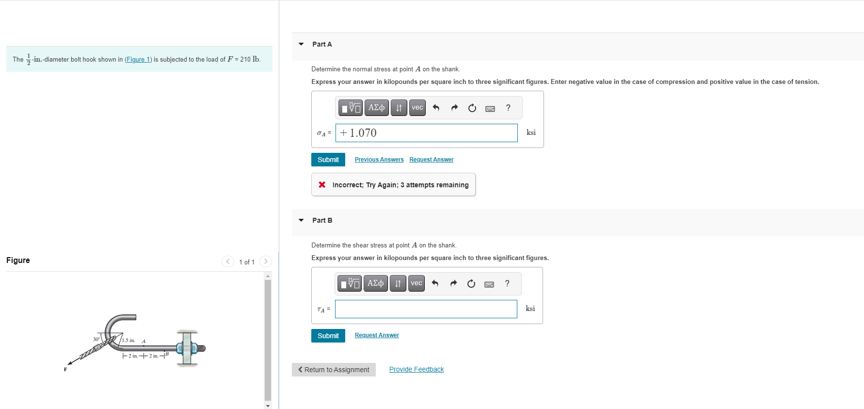 Solved The 12-in.-diameter bolt hook shown in (Figure 1) ﻿is | Chegg.com
