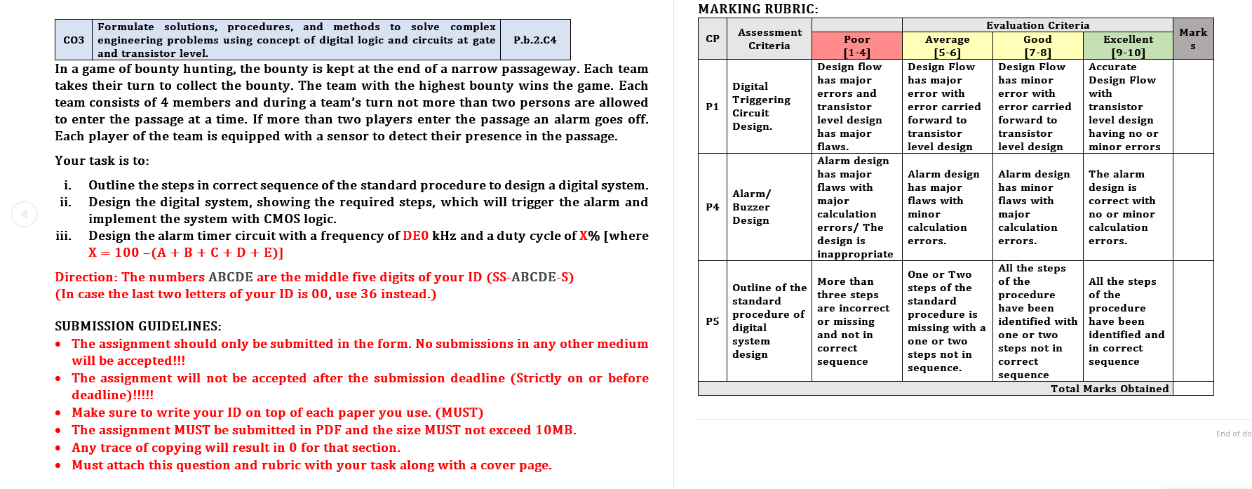 MARKING RUBRIC: CP Assessment Criteria Mark s | Chegg.com